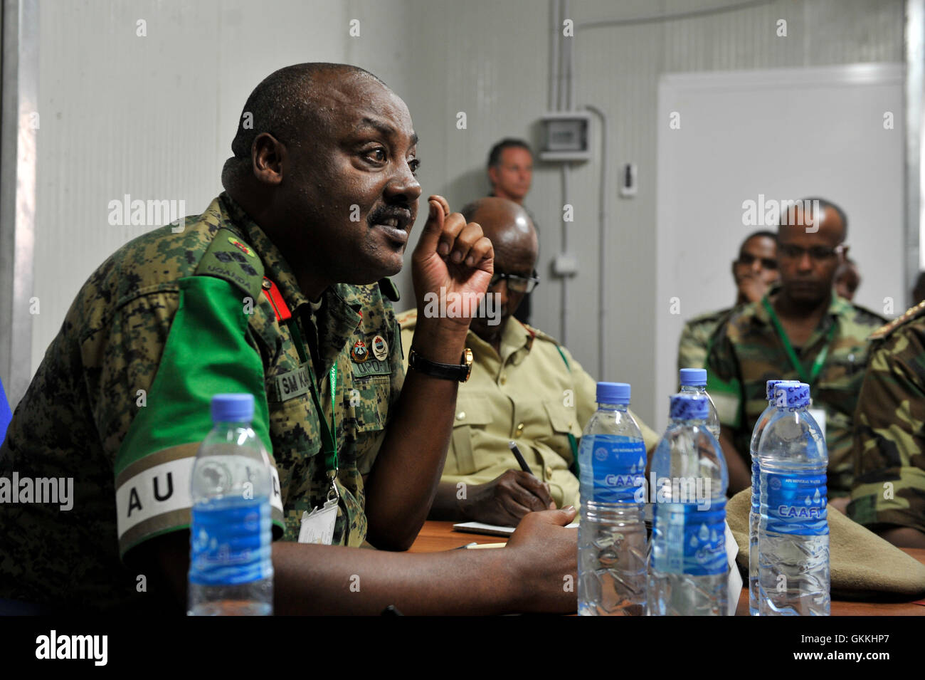 AMISOM Sector One Commander Brigadier Sam Kavuma addresses a meeting in ...