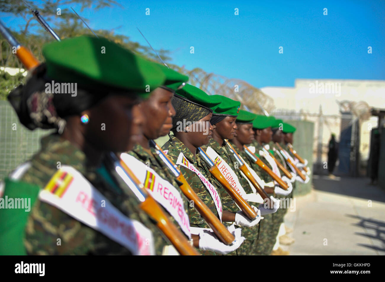 On March 8, 2015, AMISOM female peacekeepers perform a Guard of Honor ...
