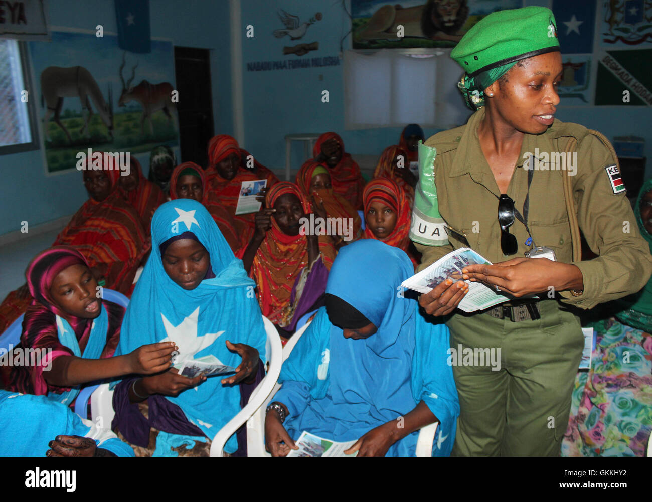 On May 10, 2015, an AMISOM police officer distributed leaflets during a ...