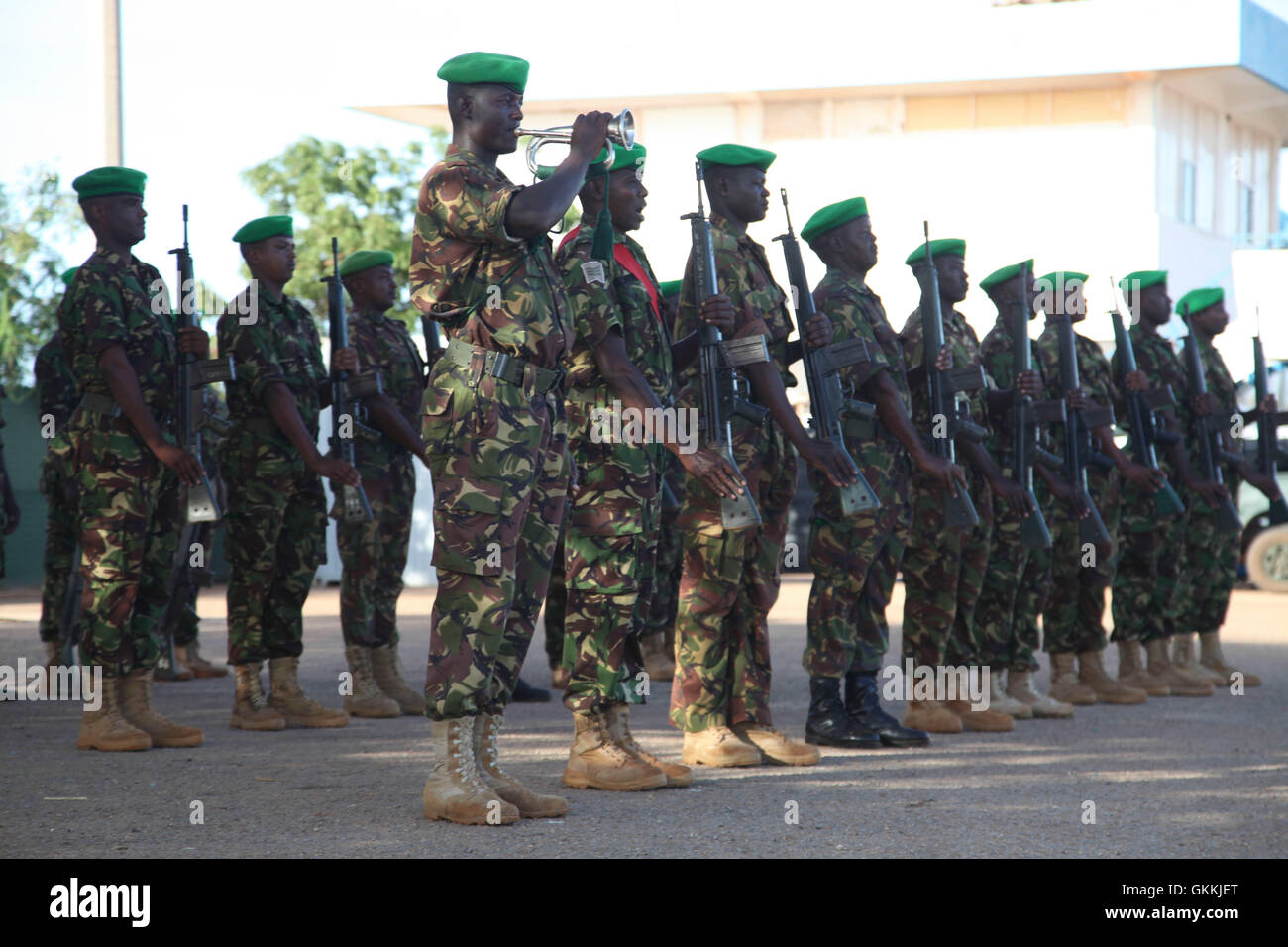 AMISOM forces participate in a guard parade during the inauguration ...