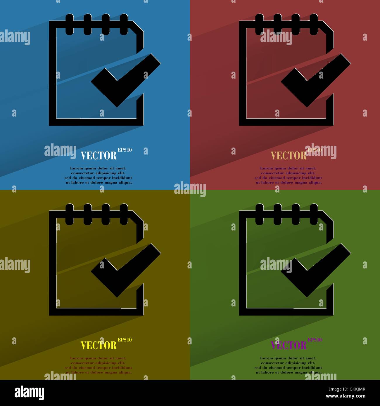 Color set Notepad paper Documents. Flat modern web button with long shadow and space for your ...