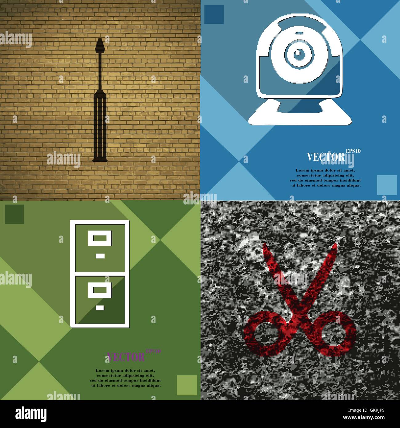 Set of abstract backgrounds with different web icons Stock Vector Image ...