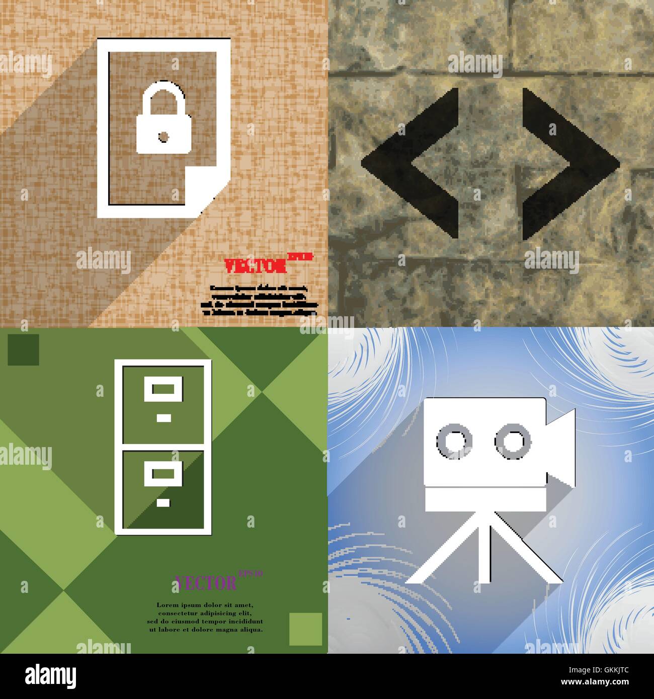 Set of abstract backgrounds with different web icons Stock Vector Image ...