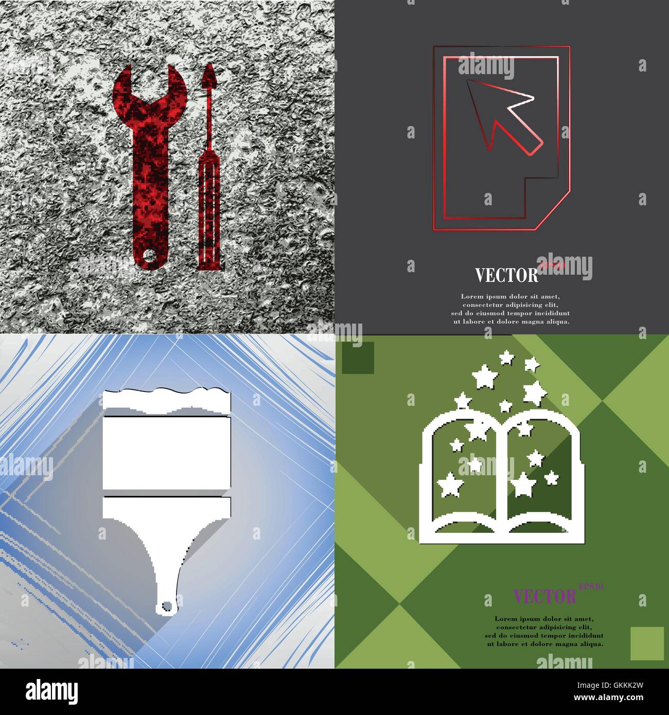 Set of abstract backgrounds with different web icons Stock Vector Image ...