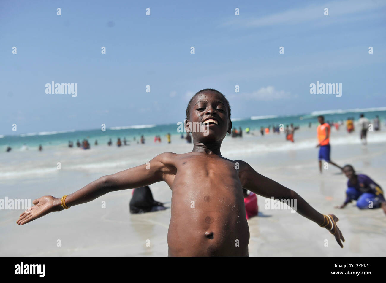 A young boy enjoys a day out at Lido Beach in Mogadishu, Somalia, on ...