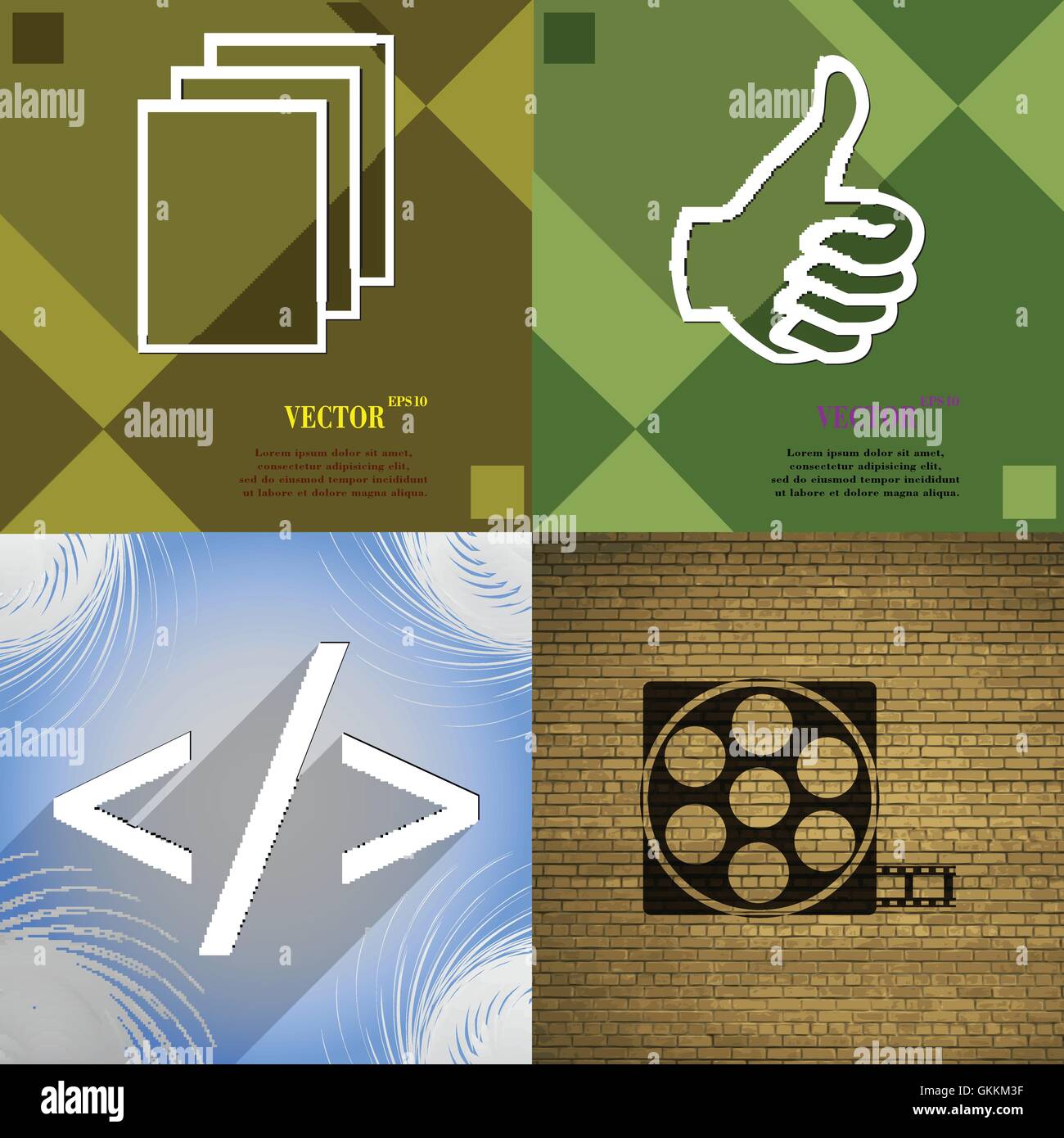 Set of abstract backgrounds with different web icons Stock Vector Image ...