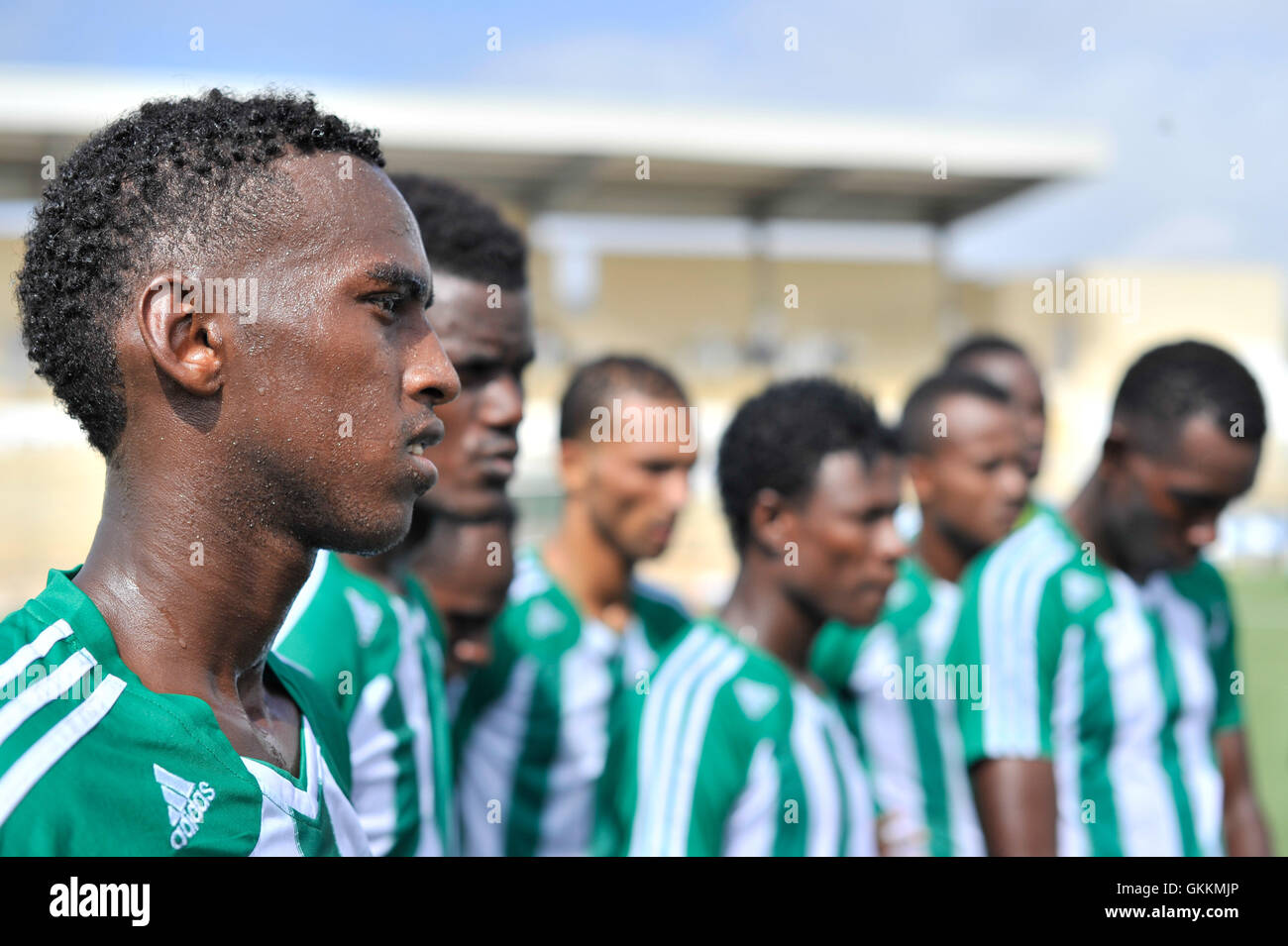 The Somalia national soccer team trains at Banadir Stadium in Mogadishu ...