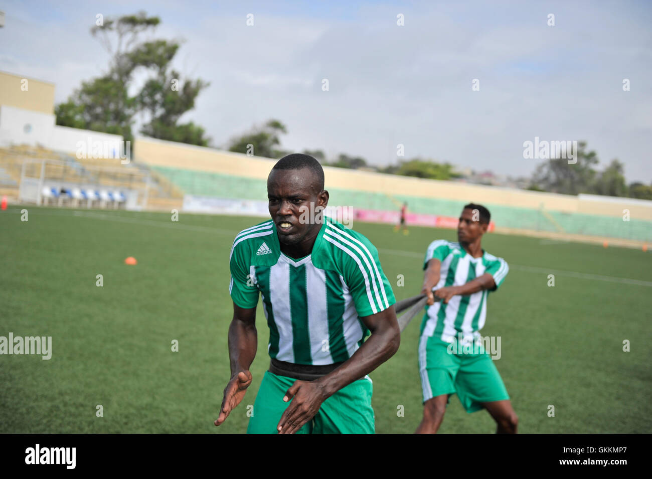 The Somalia national soccer team participates in a training session at ...