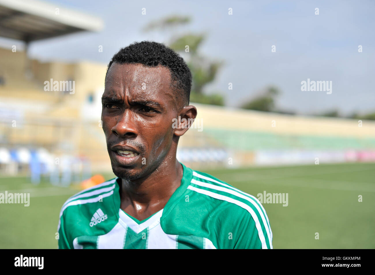 A Somalia national football team player practices drills at Banadir ...