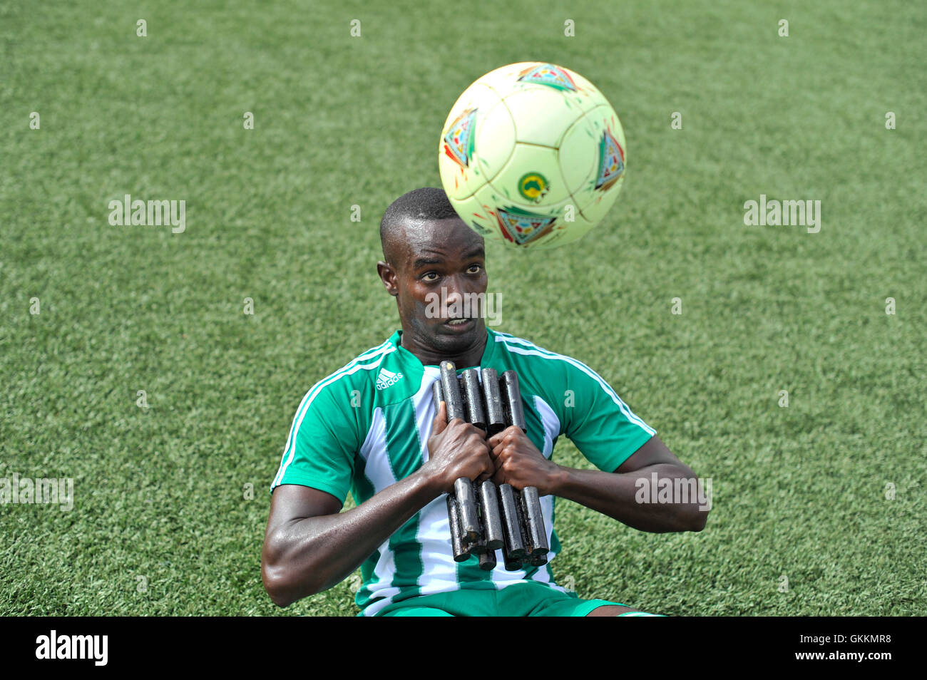 A Somalia national soccer team player trains at Banadir stadium in ...