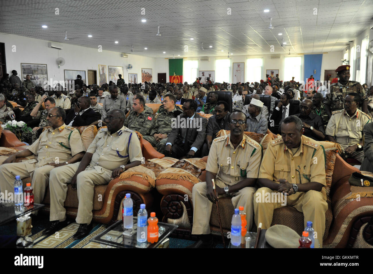 Senior members of the Somali National Army attend the handover ceremony ...