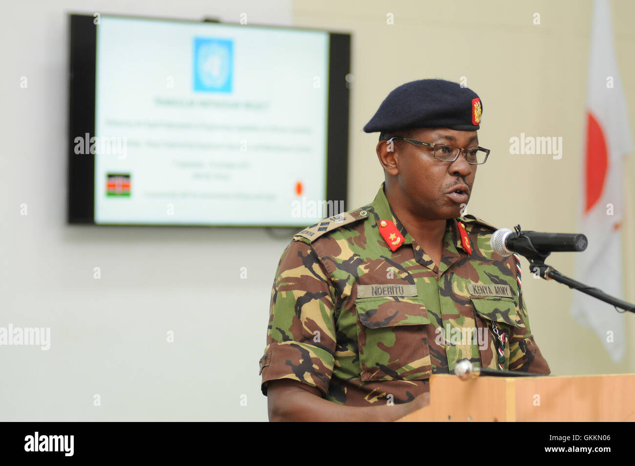 Brigadier Patrick Nderitu addresses guests at the launch of the ...