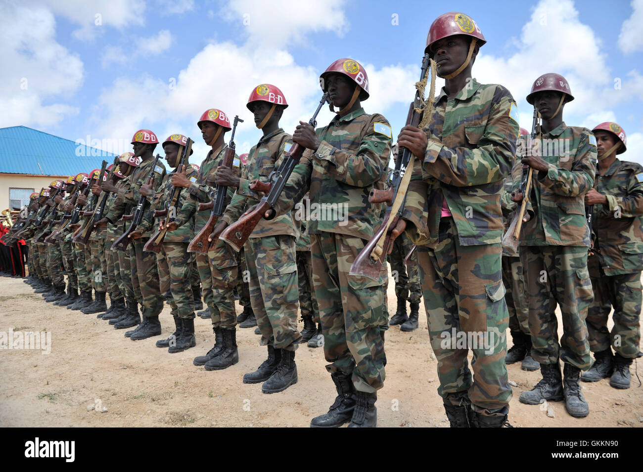 Members of the Somali National Army mount a parade during the Handover ...