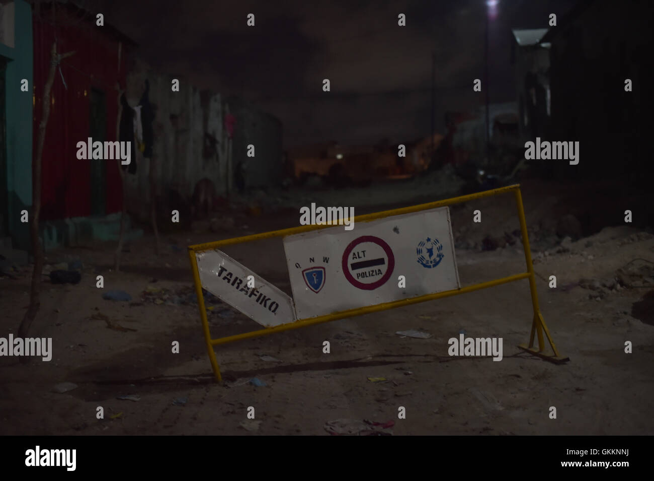 A sign marks a checkpoint in Mogadishu, Somalia, on October 23. AMISOM ...