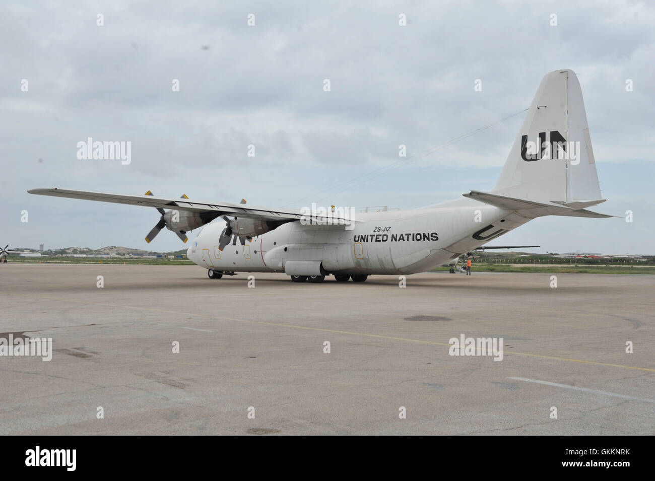 A United Nations cargo plane prepares to take off at Aden Abdulle ...