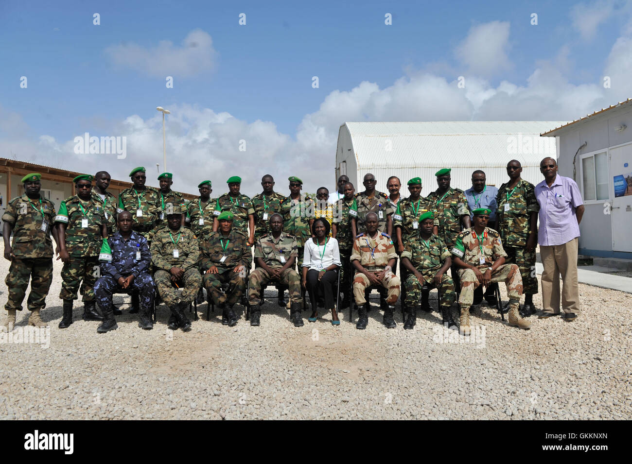 New staff members of the African Union Mission in Somalia (AMISOM) pose ...