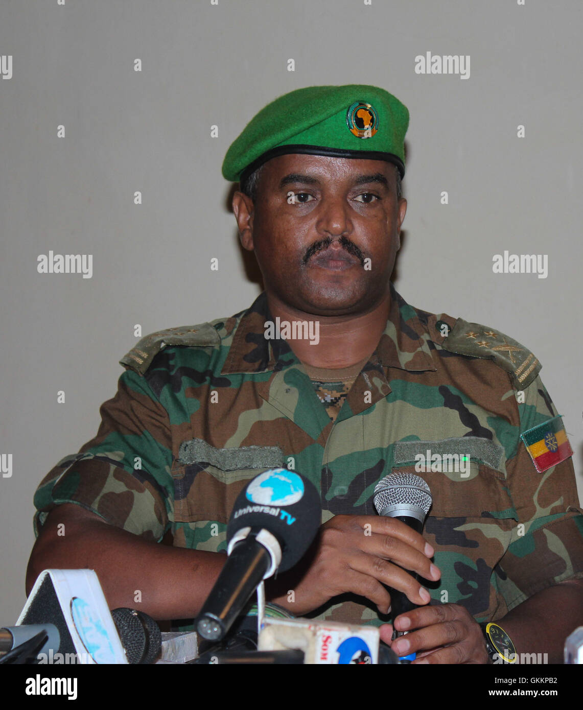 AMISOM Sector 3 Commander Gabre Mikael Yemane delivers a speech at the ...