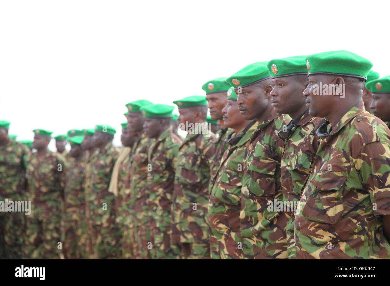Kenya Defence Forces soldiers, part of AMISOM, depart Kismayo, Somalia, on January 11, 2016 ...