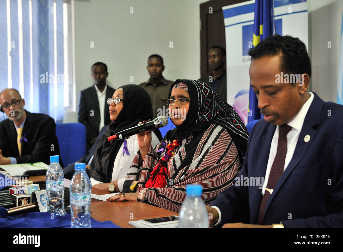 Zahra Omar Hassan, the First lady of Somalia speaks during celebrations ...