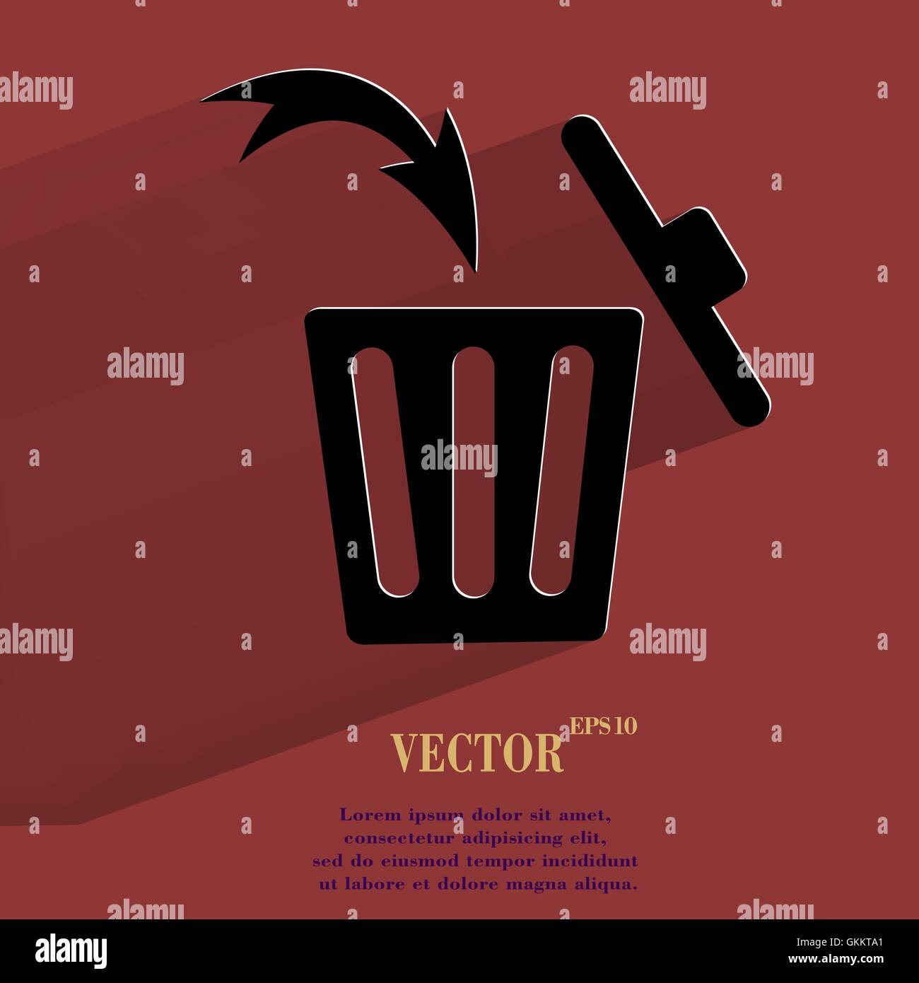 Trash bin. Flat modern web button with long shadow and space for your text Stock Vector Image ...