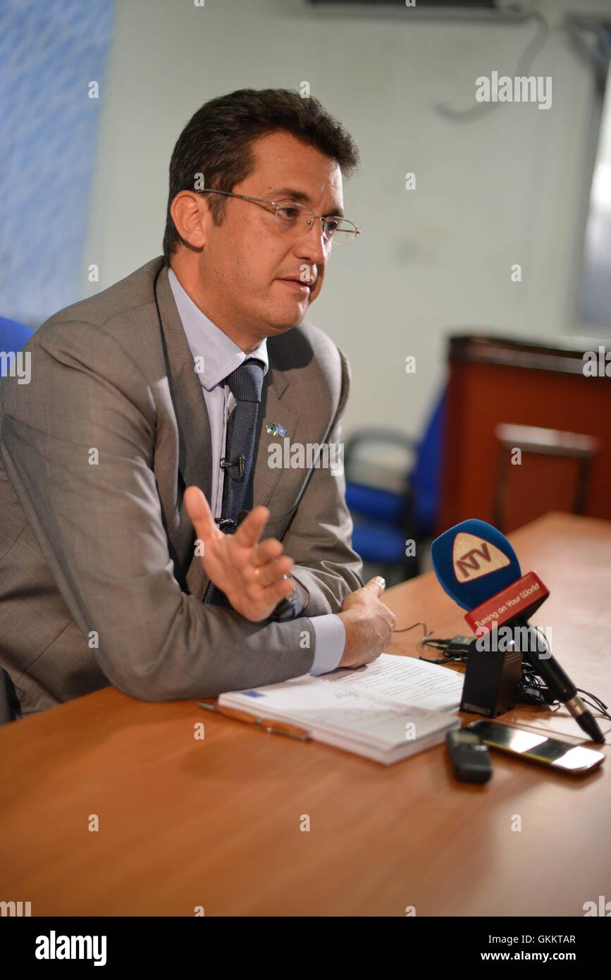 EU Ambassador Michele Cervone d'Urso speaks with journalists in ...