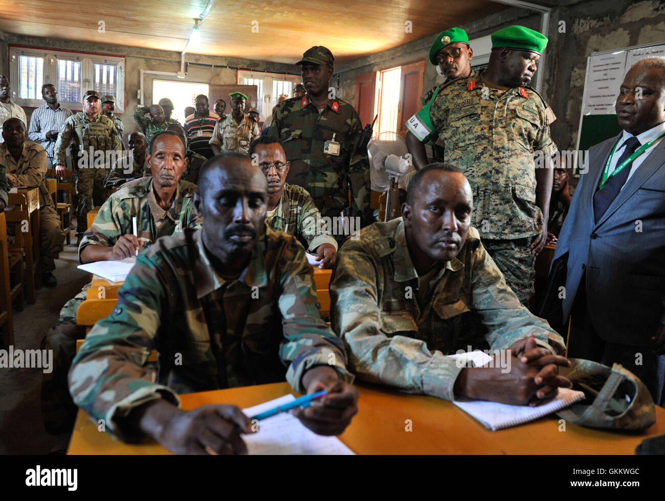On May 31, 2016, members of the Somali National Army (SNA) listened to ...
