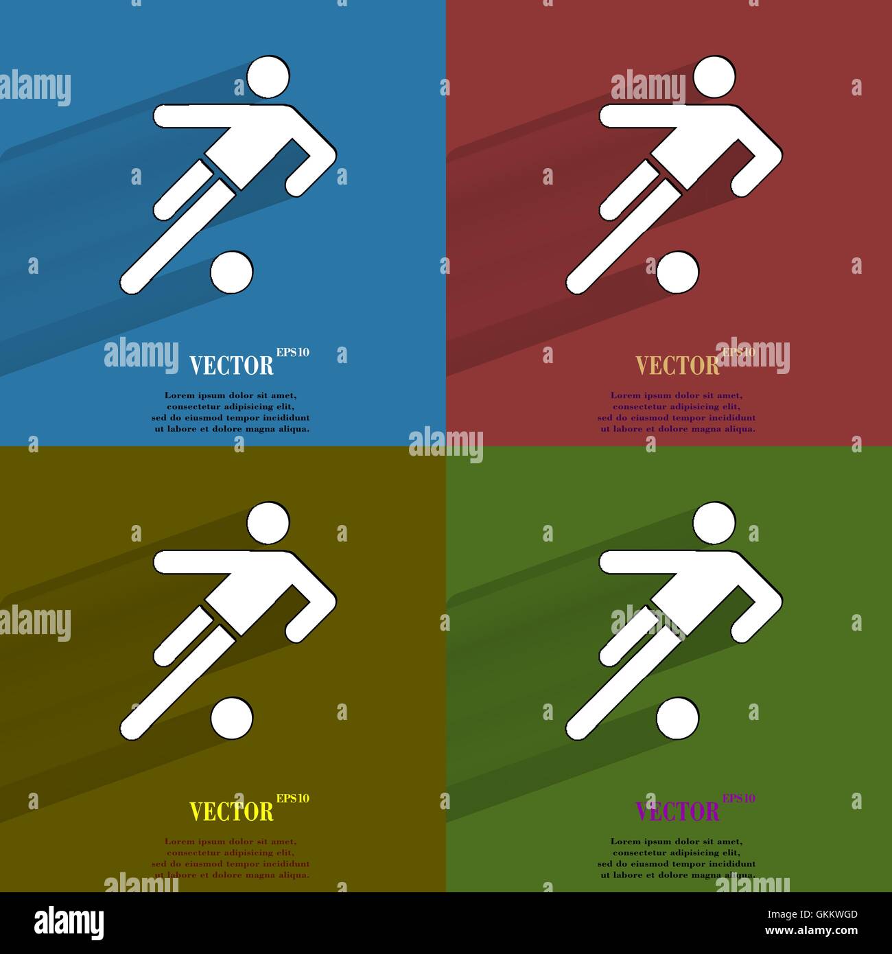 Color set football player. Flat modern web button with long shadow and ...