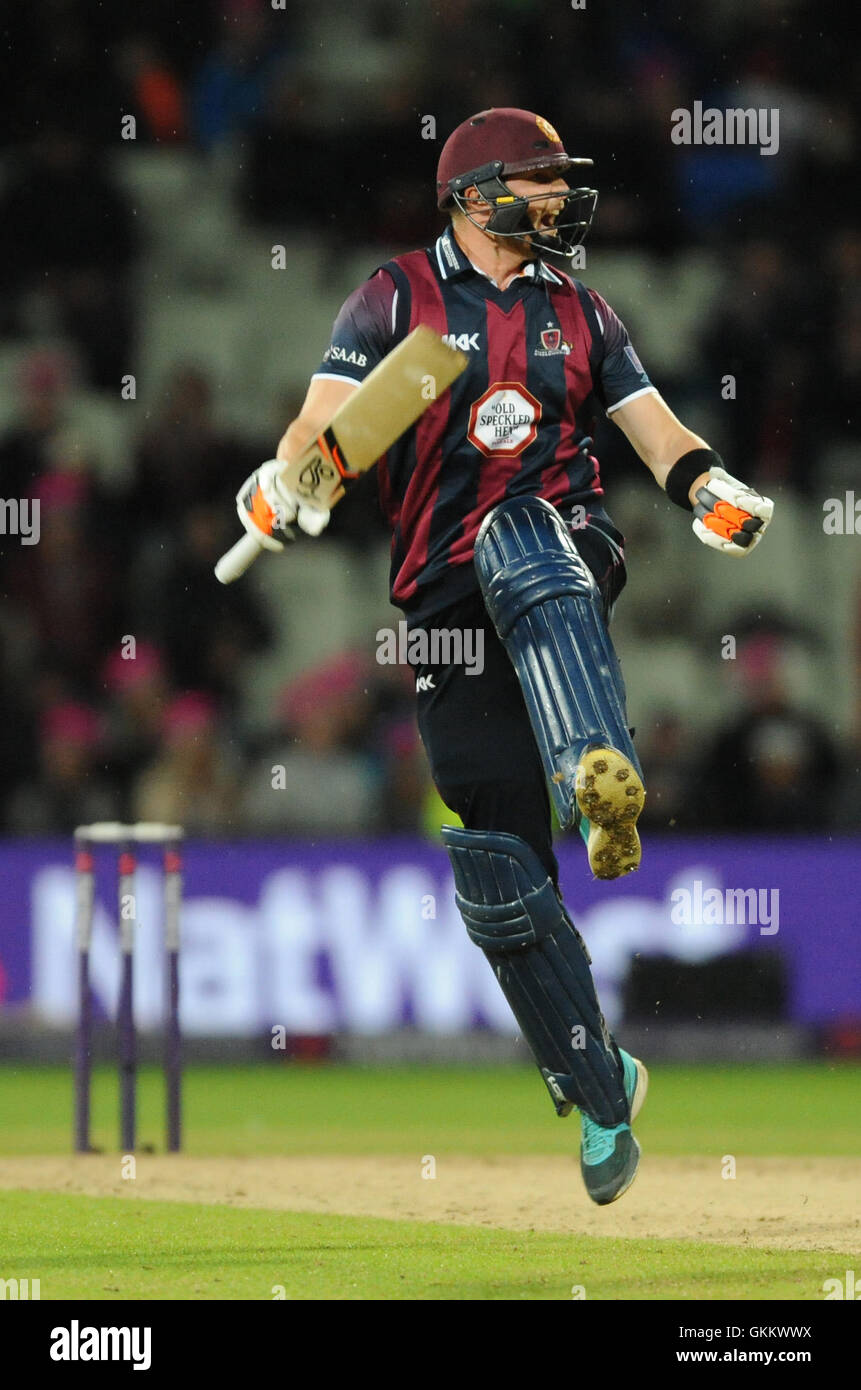 Northamptonshire Steelbacks' Rob Keogh celebrates after hitting the ...