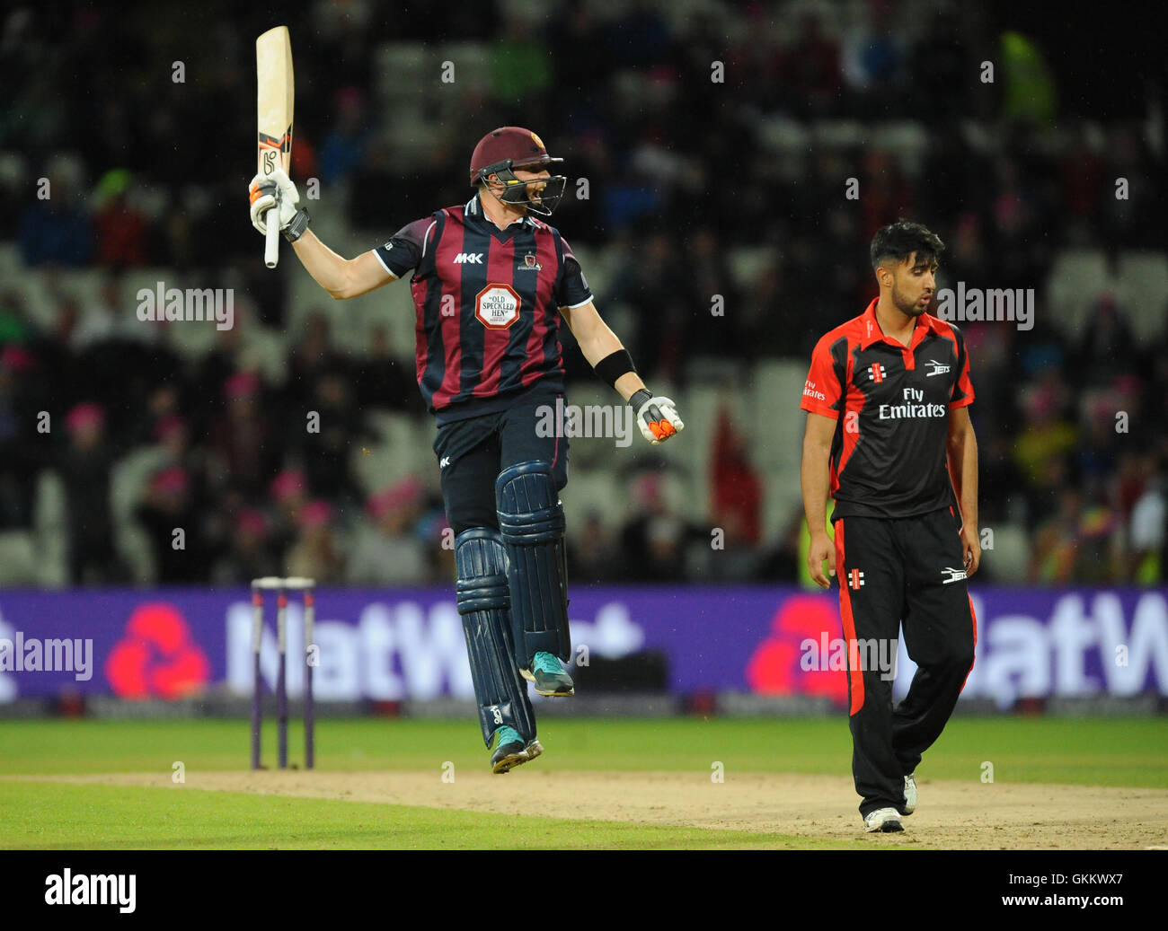 Northamptonshire Steelbacks' Rob Keogh celebrates after hitting the ...