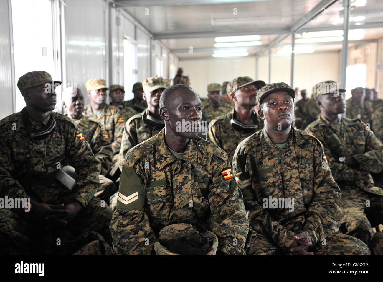 Newly deployed Uganda People’s Defence Forces (UPDF) soldiers arrive at ...