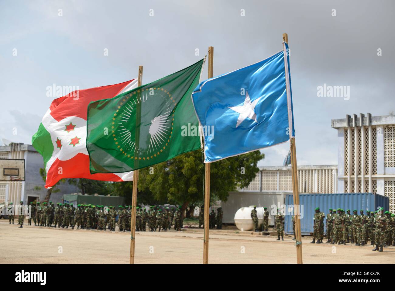 On July 6, 2016, flags of Somalia, the African Union, and Burundi flew ...