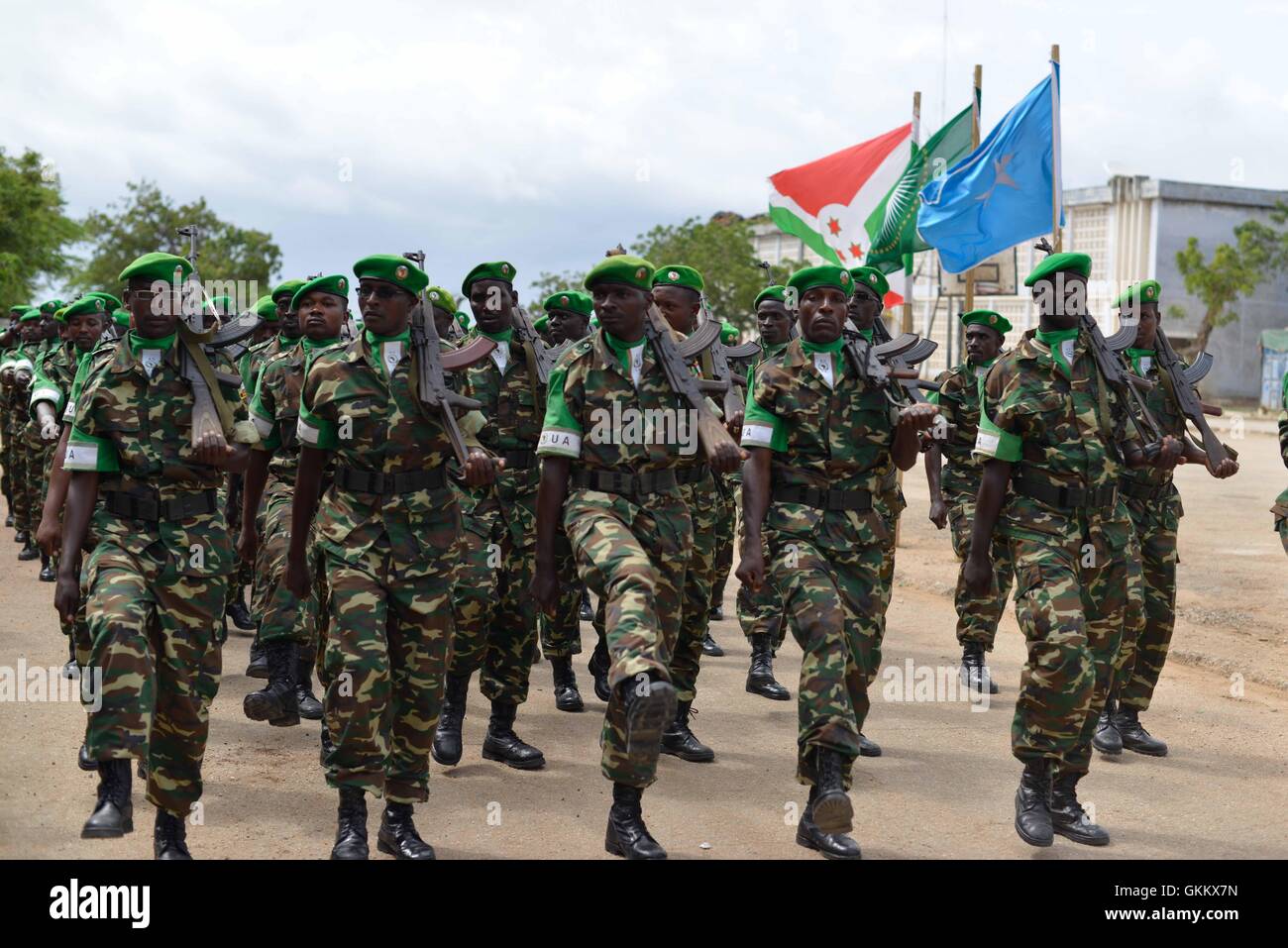Burundian soldiers with AMISOM march in a parade during a medal ...