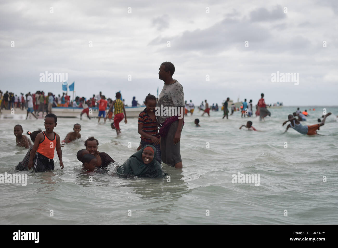 Somali citizens enjoy a swim at Lido beach in Mogadishu during the ...