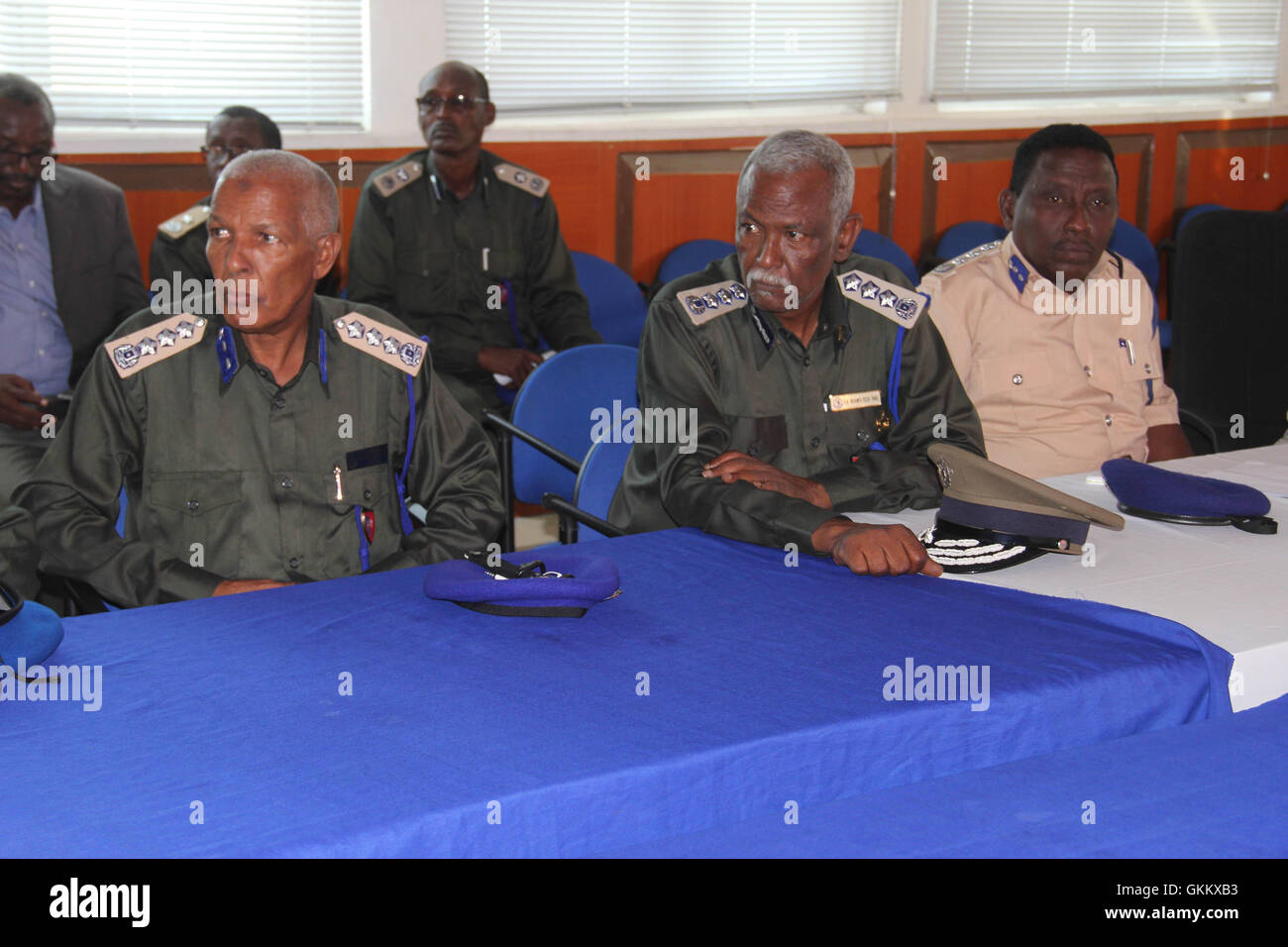 Somali Police Force officers participate in the handover of biometric ...