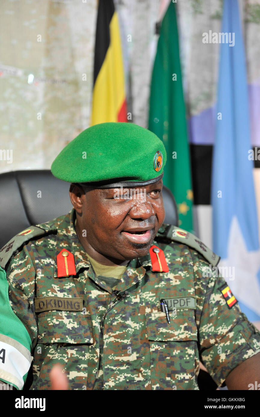 The Uganda Sector 1 Commander, Brig. Sam Okiding, speaks during a press ...