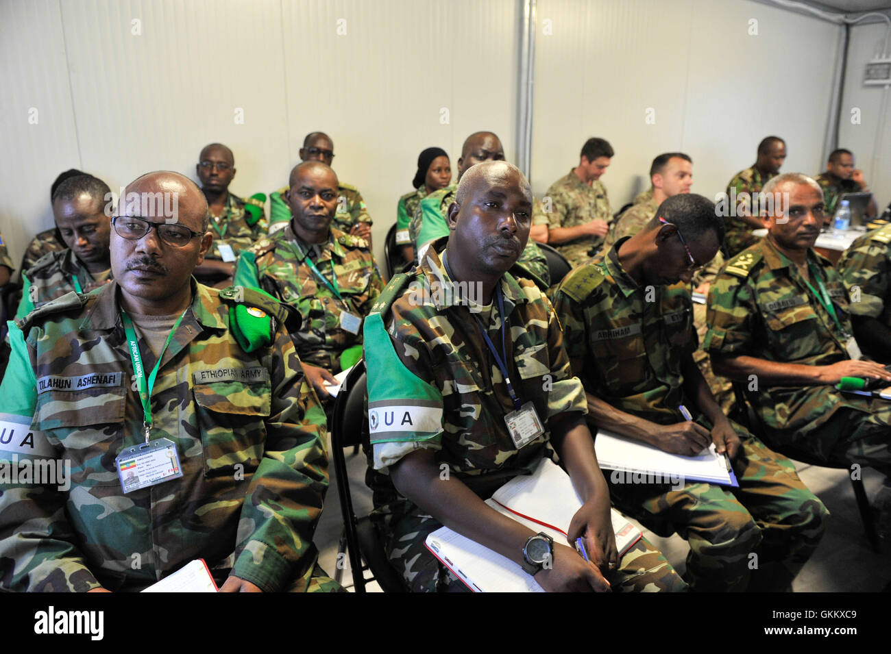 Senior officers from the Somalia National Army and AMISOM attend a ...