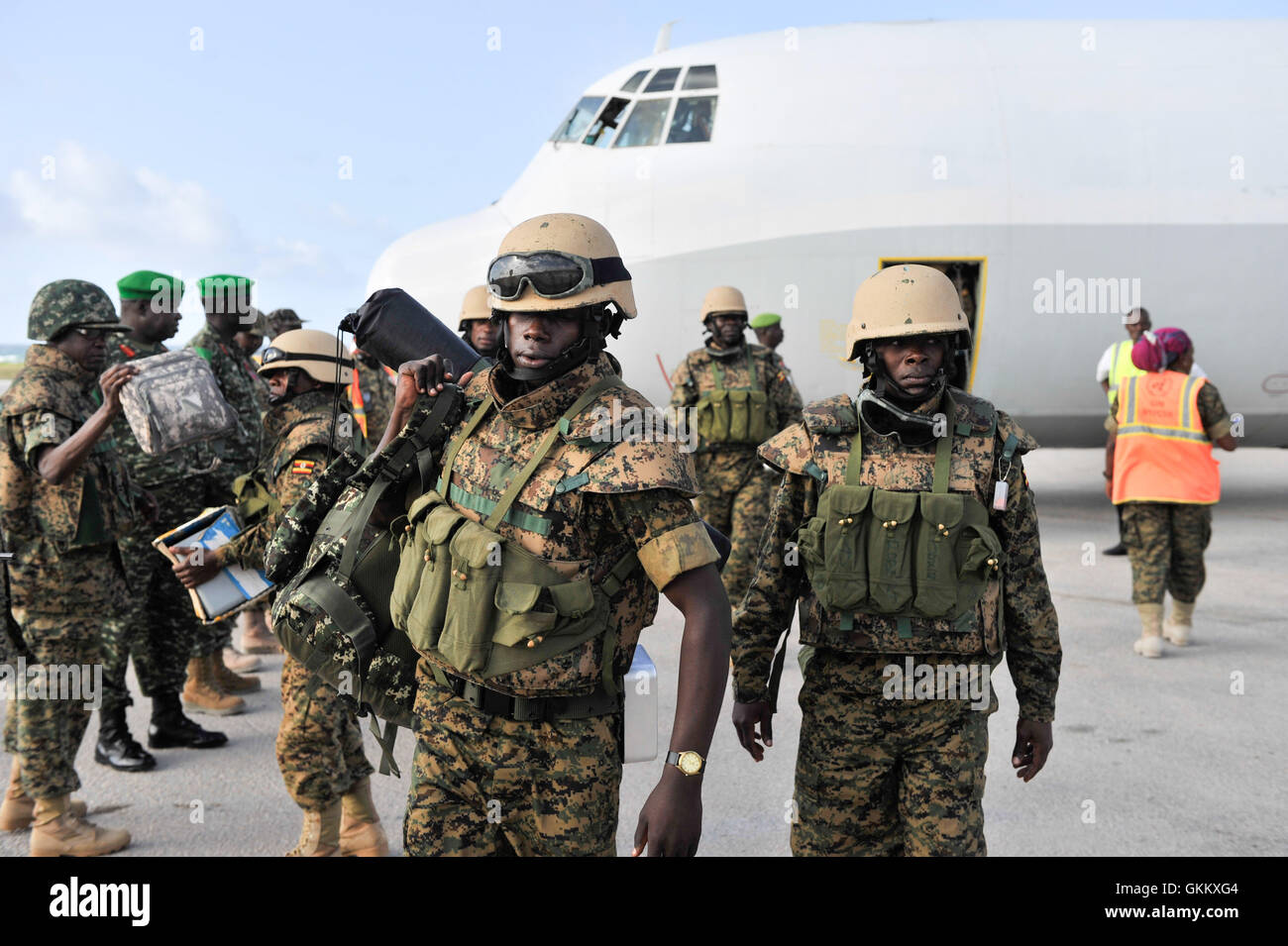 Newly deployed soldiers from the Uganda People's Defence Forces (UPDF ...