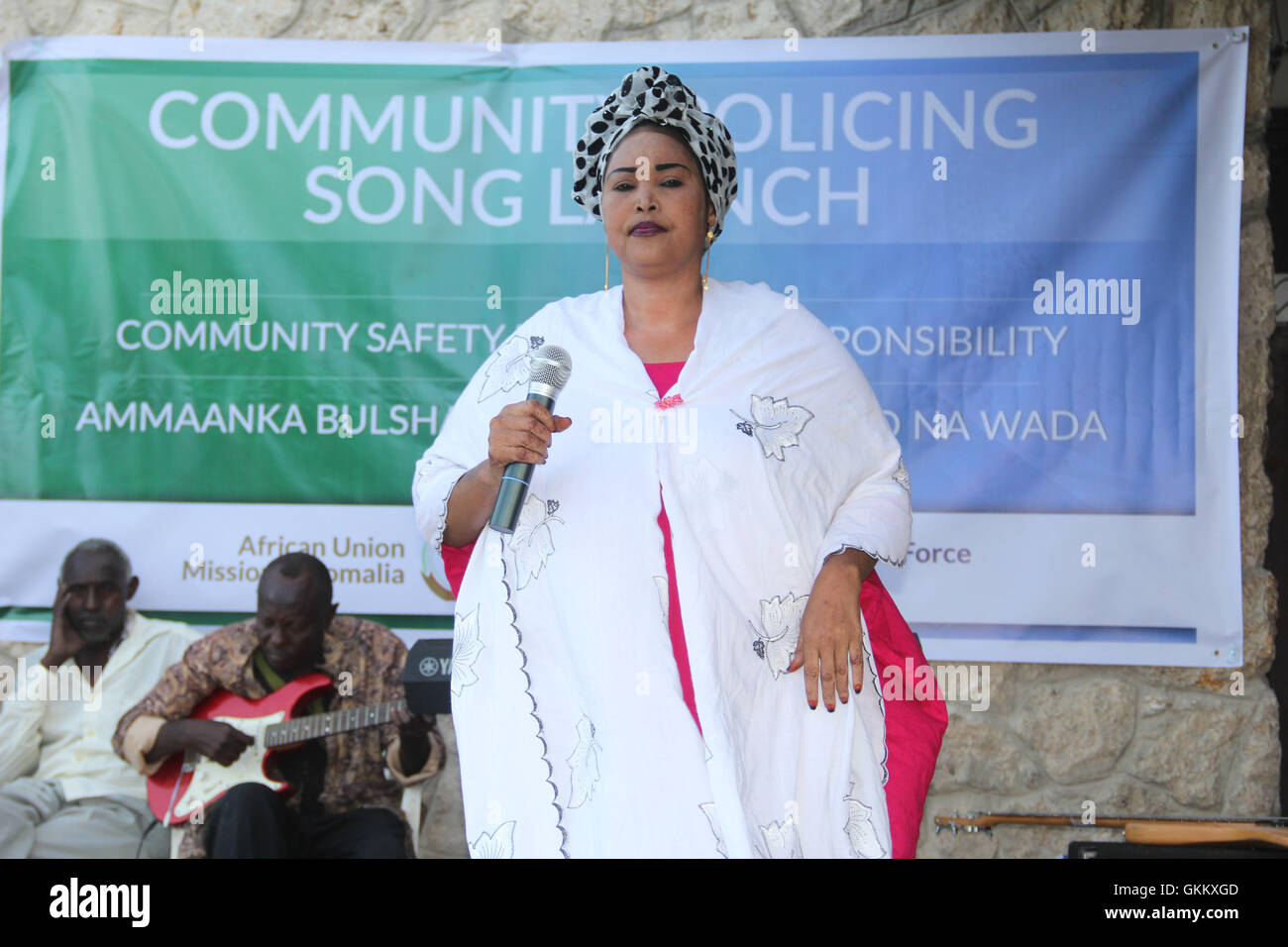 A Somali singer performs during the launch of the Somali Police Force ...
