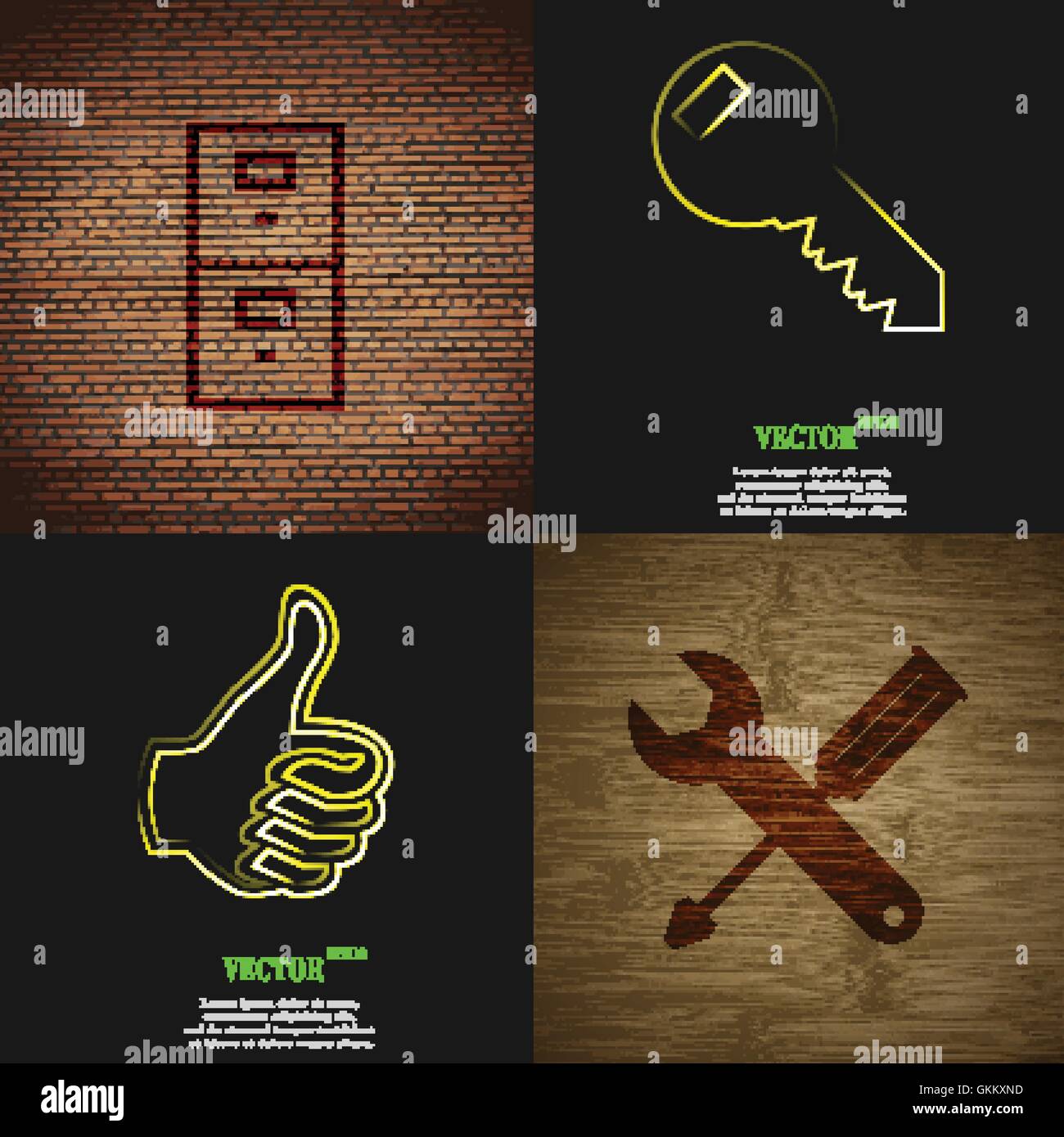 Set of abstract backgrounds with different web icons Stock Vector Image ...