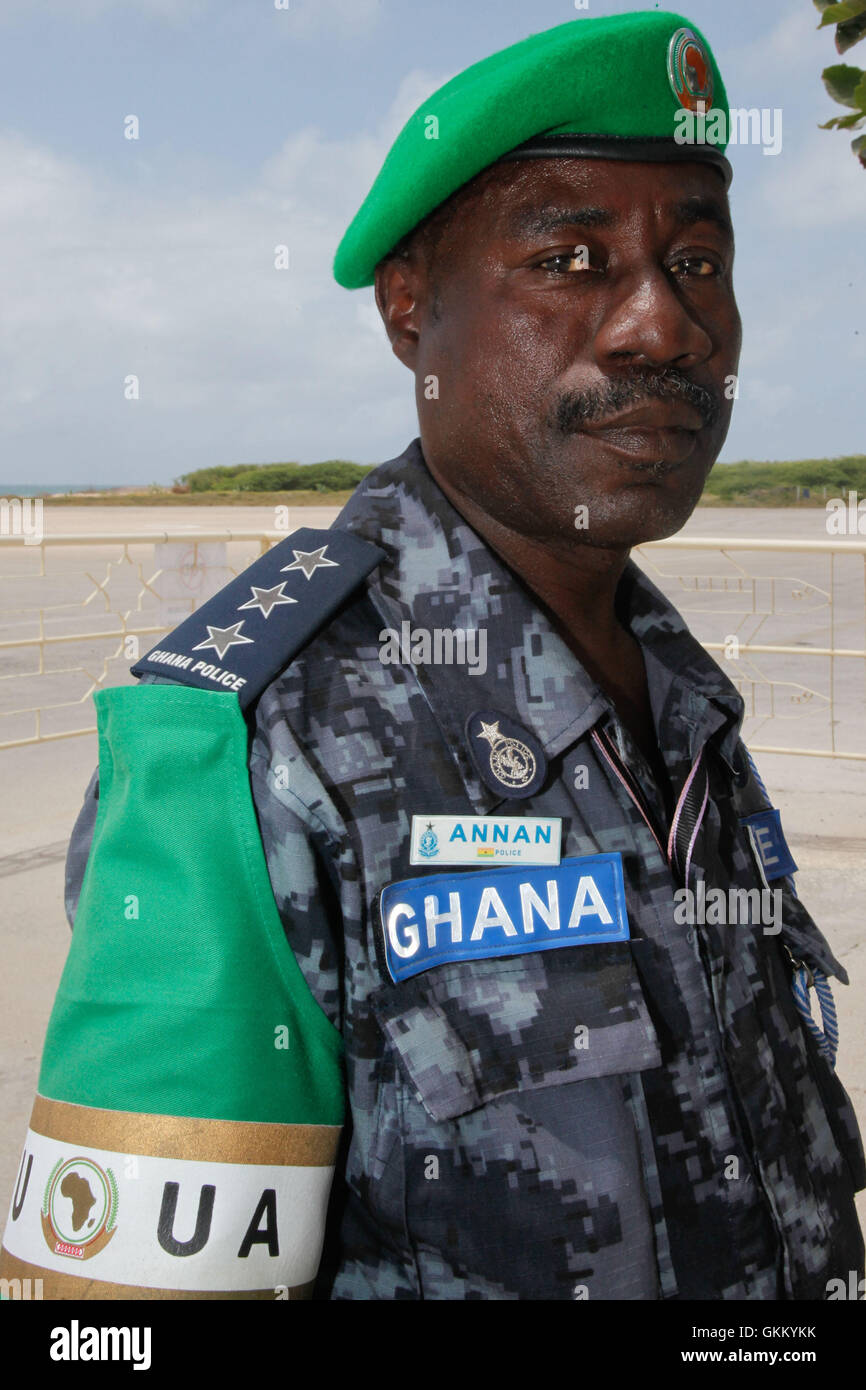African Union (AU) Police officers perform duty at Mogadishu Airport ...