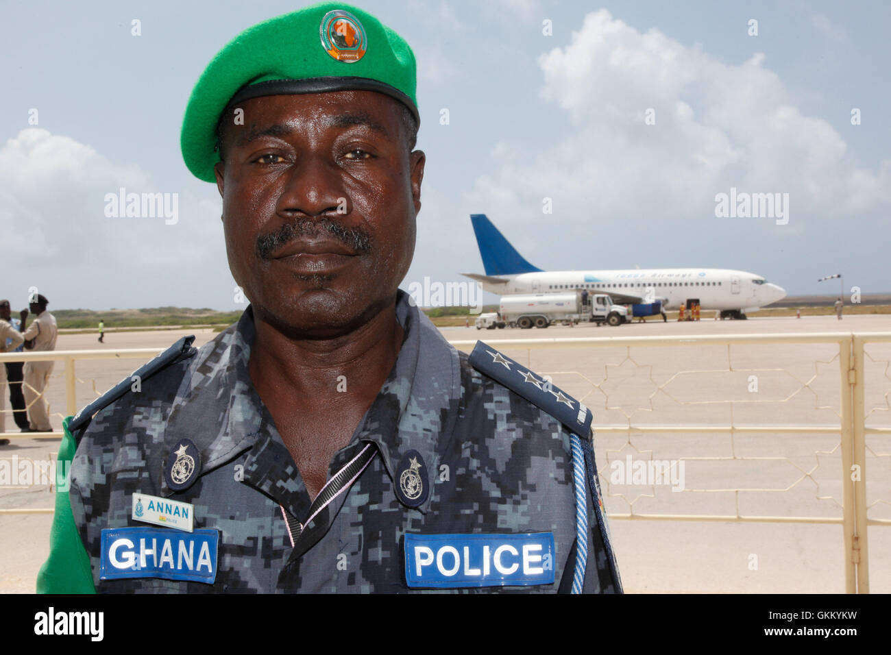 African Union Police officers are on duty at Mogadishu Airport ...