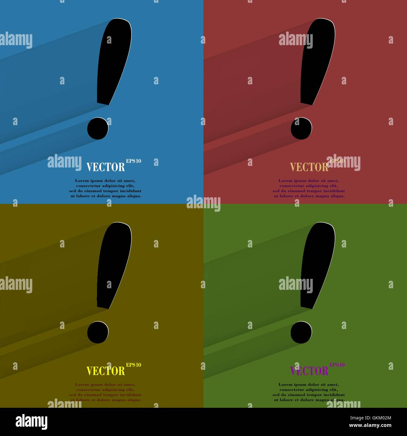 Color set The exclamation point. Flat modern web button with long ...