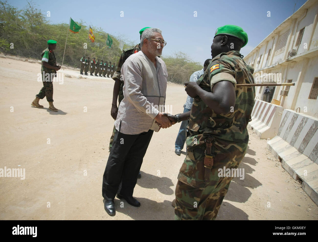 AU Special Representative to Somalia, Jerry Rawlings, greets Ugandan ...