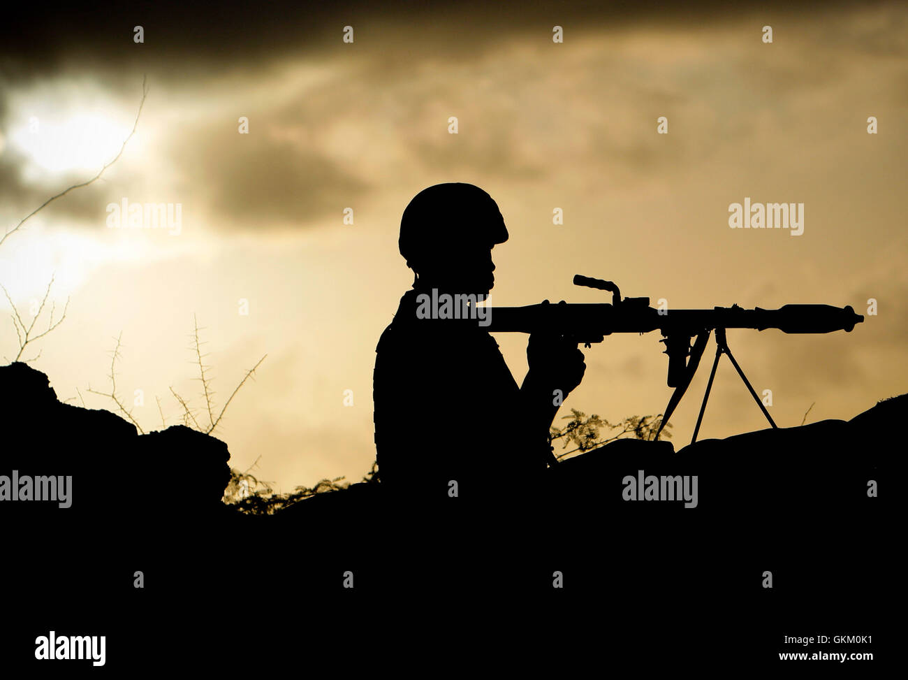 A Ugandan soldier from AMISOM’s 341 Battalion holds a rocket-propelled ...
