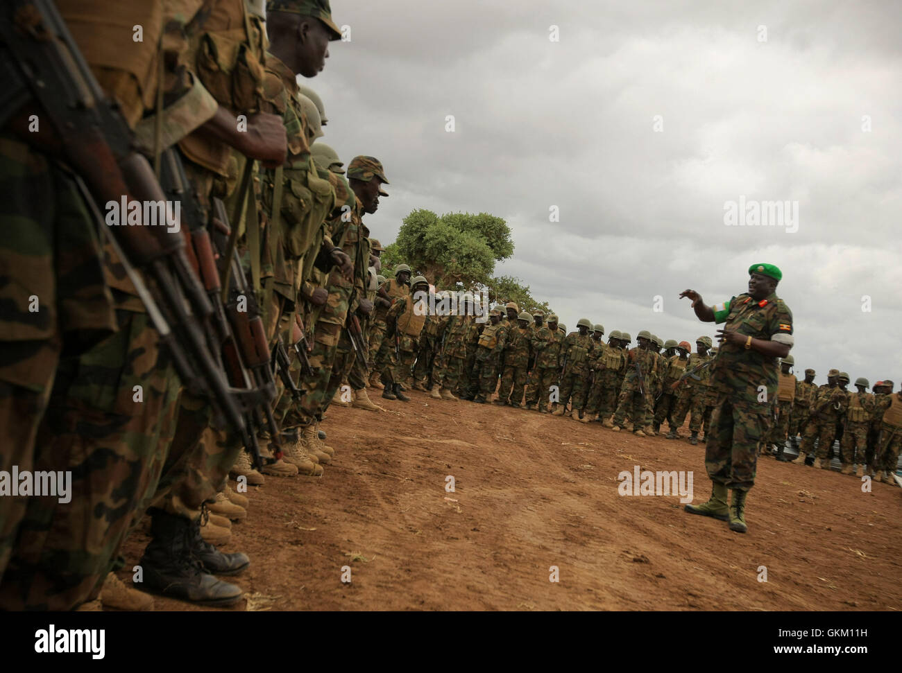 AMISOM Force Commander Lt. Gen. Andrew Gutti addresses Ugandan soldiers ...