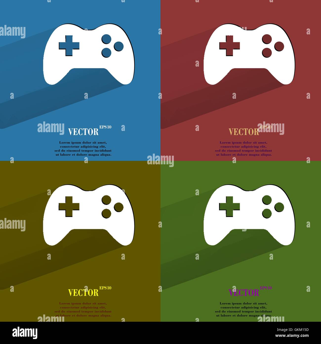 Color set Gaming Joystick. Flat modern web button with long shadow and space for your text Stock ...
