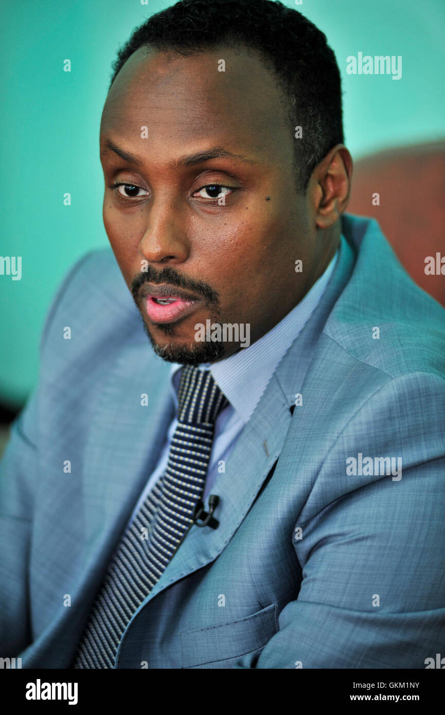 Somalia's Minister of Defense, Hussein Arab Isse, talks to journalists ...
