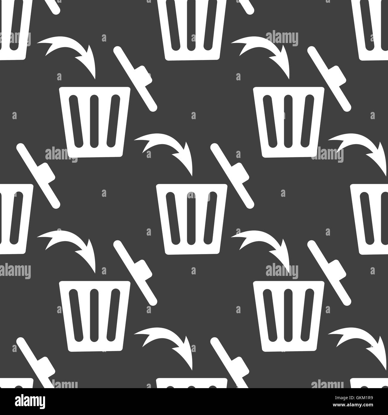 Trash bin web icon. flat design. Seamless gray pattern Stock Vector ...