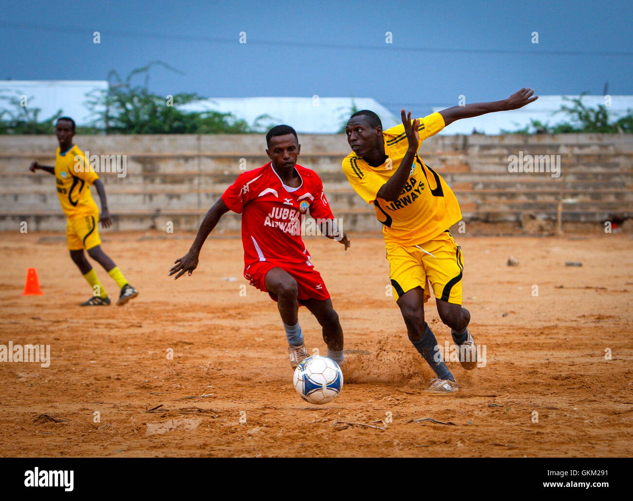 Elman FC players are seen in a training session at their ground in the ...
