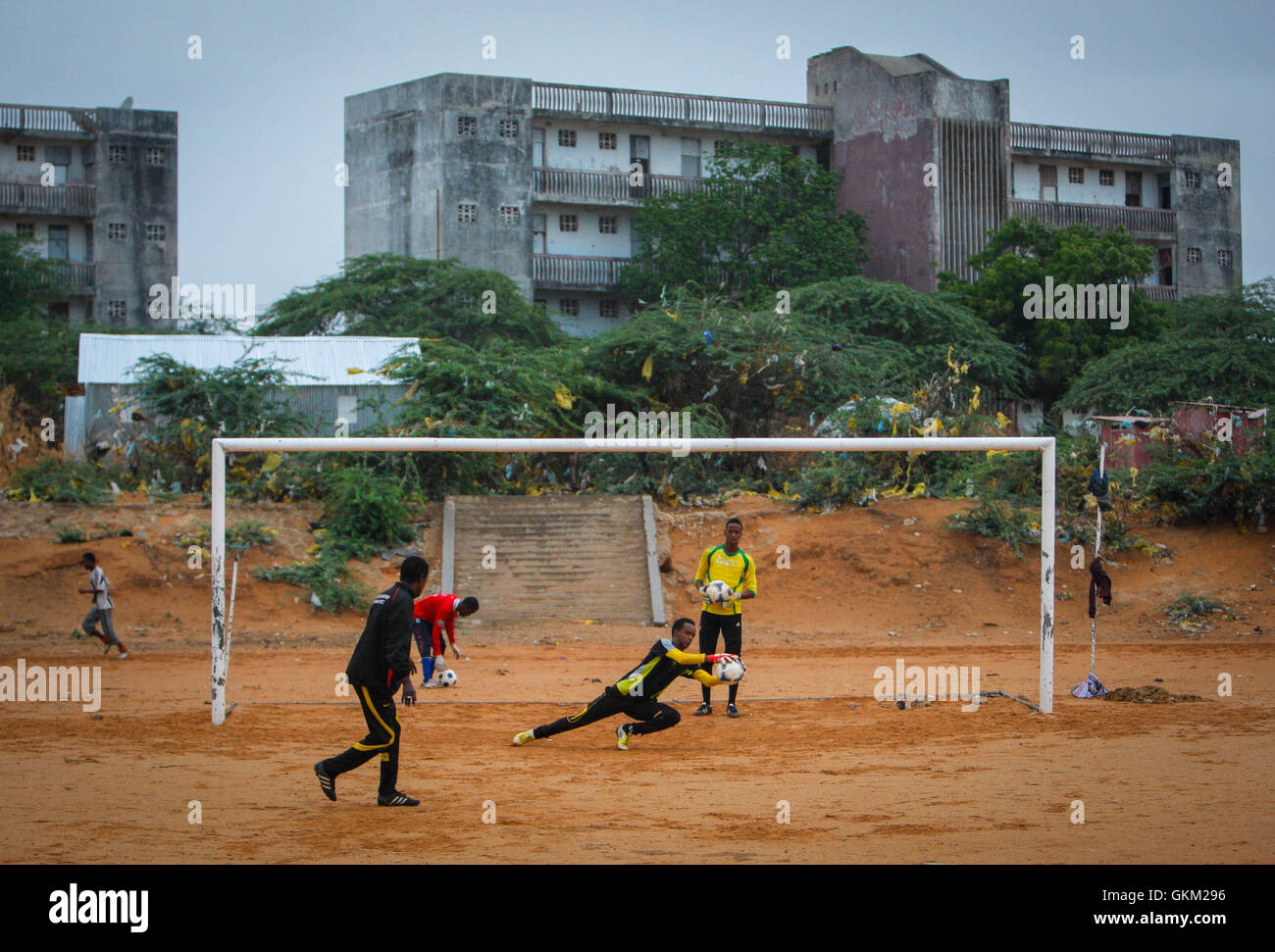 Elman FC goalkeepers train in the Hodan District of Mogadishu on ...
